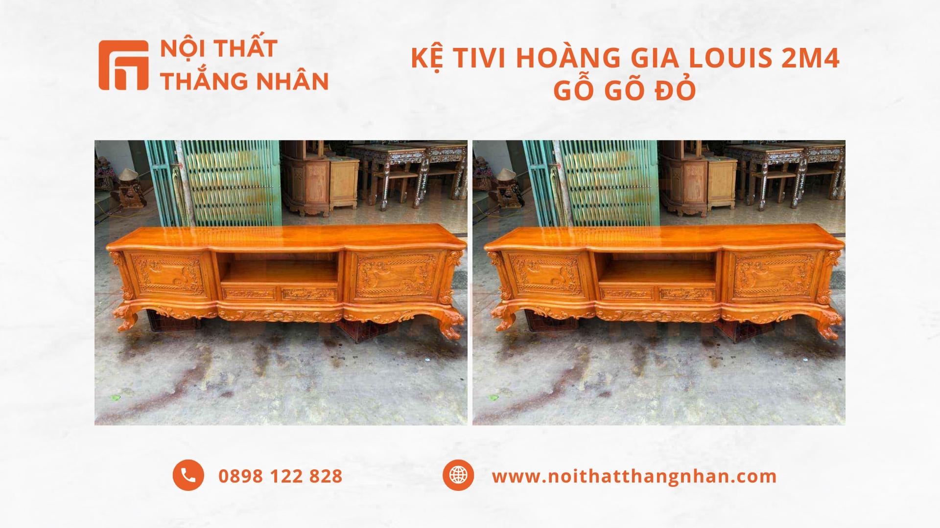 Kệ tivi hoàng gia louis gỗ Gõ Đỏ 2m4
